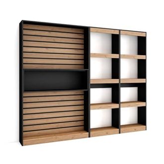 Skraut Home | Bücherregal Bibliothek | Bookshelf, Bookcase | 230x186x25cm | Wohnzimmer, Esszimmer, Büro | Aufbewahrungsregal | Moderner Stil | Eiche Schwarz