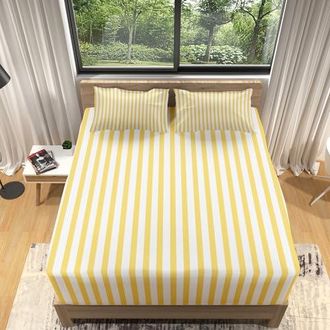 Generic Drap Housse 90x190 Rayures Géométriques Simples Jaune Drap Housse Grand Bonnet 30cm, Housse de lit Microfibre pour Housse Sommier, Housse Costume avec