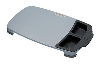 MasterClass MasterClass Erhöhtes, rutschfestes Kunststoff-Schneidebrett mit Schubladen, 47 x 28 x 4 cm (18,5 x 11 x 1,5) - Schwarz / Grau