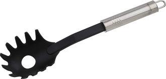 Fackelmann Fackelmann Spaghettilöffel 30 cm OVALGRIFF, Nudellöffel aus Edelstahl und Kunststoff, Küchenhelfer für beschichtete Pfannen und Töpfe (Farbe: Silber/S