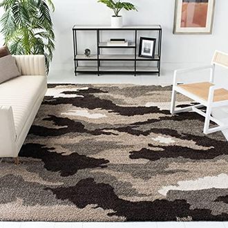 Safavieh Zottelig Teppich für Wohnzimmer, Esszimmer, Schlafzimmer - Florida Shag Collection, Hoher Flor, Beige und Multi, 99 X 160 cm