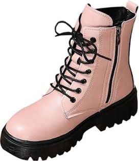 Generic Bottes &agrave; lacets pour femme - Talon bas et &eacute;pais - Confortables - Bout rond - Antid&eacute;rapantes - Fermeture &eacute;clair lat&eacute;rale - Coupe large - Classique - Po