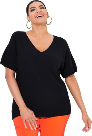 Ulla Popken Damen Pullover, Rippstruktur Cardigan Sweater, Schwarz, 50-52 EU