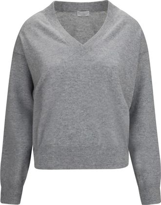 Brunello Cucinelli V-Ausschnitt Kaschmirpullover - - Knitwear - Herren - Grau - M