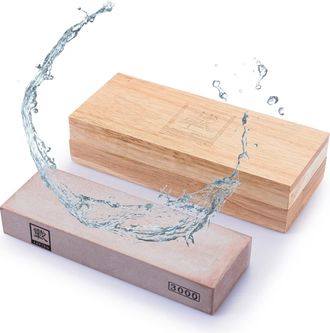 Zayiko Zayiko Schleifstein 3000er Körnung | aus Siliziumkarbid | mit Wasser oder Öl nutzbar | für Feinschliff & Politur von Küchenmessern | in Holzbox für Pr