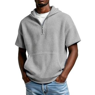 Generic Sweat &agrave; capuche en tricot &agrave; manches courtes pour homme avec poche gaufr&eacute;e - V&ecirc;tement de travail d&eacute;contract&eacute; pour la marche, la randonn&eacute;e, les voyages,