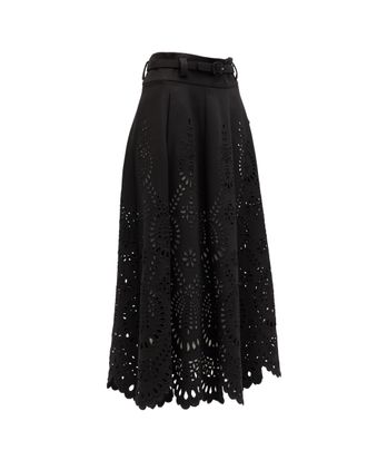Valentino Garavani Womens Cut-Out Floral Midi Black Skirt