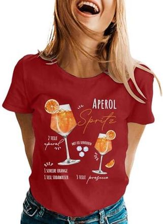 Generic Costume Aperol pour femme - T-shirt en coton Aperol Spritz - T-shirt &agrave; manches courtes - Col rond - T-shirt d&eacute;t&eacute; amusant - Pour cocktail, f&ecirc;te, &eacute;v&eacute;nem