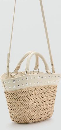 Mango Panier fibre naturelle &agrave; clous blanc cass&eacute; - Femme - Taille unique - MANGO
