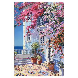 artboxONE Poster 90x60 cm Natur Mediterrane Sommer Oase - Bild meereslandschaft Bougainvillea farbenfroh