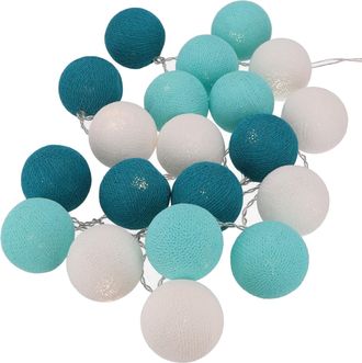 Guru Shop Stoff Ball Lichterkette 20er LED Kugel Lampion Lichterkette - T&uuml;rkis/wei&szlig;, 7x7x350 cm