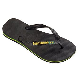 Havaianas Unisex Brasil Logo (Mini Me), Black/Black, 9