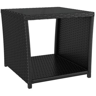 vidaXL Beistelltisch mit Glasplatte Schwarz Poly Rattan & Hartglas Vidaxl