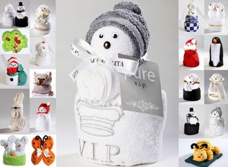 JACK Frottier Geschenk Set viele Modelle Handarbeit Origami Gästetuch Handtuch Waschhandschuh, Motiv/Art:VIP-Bär mit Mütze