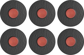 Villeroy & Boch Manufacture Rock Glow Caf&eacute; au Lait Untertasse 6er Set, 17 cm, Unterteller in Schiefer-Optik, Premium Porzellan, Schwarz-Bronze