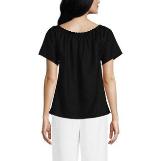Lands End Leinen-Shirt mit gerafftem Ausschnitt, Damen, Gr&ouml;&szlig;e:32-34 petite, Schwarz, Leinen, by Lands End