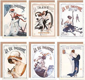 Artery8 La Vie Parisienne French Woman Mask Cherub Pirates Greeting Cards With Envelopes Pack of 6 Französisch Frau Maske