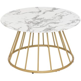 Atmosphera Atmosphera - Table basse ronde en Verre tremp&eacute; aspect Marbre Blanc d. 70 x h. 40 cm