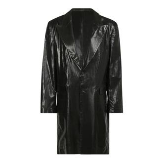 Maison Margiela Gl&auml;nzende Lederjacke mit V-Ausschnitt - - Coats - Damen - Schwarzk - XS