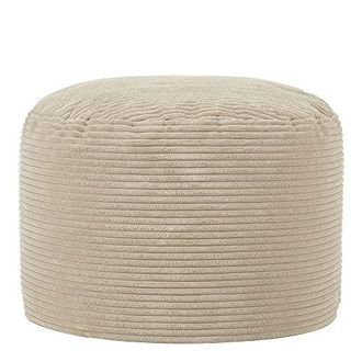 Icon Brand Milano Hocker, Beige, Flauschiger Cord Stoff, Sitzsack Cord, Sitzpuff Hocker mit Füllung, Fußhocker für das Wohnzimmer, Deko Wohnzimmer