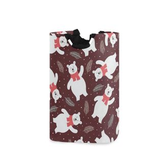 Mnsruu Niedlicher Eisbär Punkt Wäschekorb mit Griff Großer Faltbarer Wäschesammler Wäschesack Oxford-Stoff Langlebig Laundry baskets für Kleidung Waschen