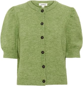 Soaked In Luxury Femme, Pulls, Vert, Taille: 46 FR Cardigan Melange Vert avec Manches Courtes