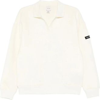 Calvin Klein Femme, Sweatshirts et sweats &agrave; capuche, Blanc, Taille: 40 FR Pull &agrave; col en V &agrave; manches longues