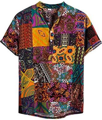 Generic Chemise hawa&iuml;enne boutonn&eacute;e &agrave; manches courtes pour homme - Chemisier de vacances d&eacute;t&eacute; pour homme - Chemise de plage, jaune, XXL