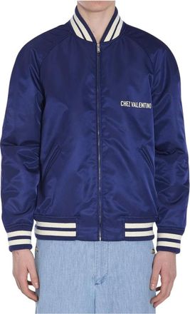 Valentino Garavani Homme, Vestes, Bleu, Taille: M Blouson Aviateur Satin&eacute;