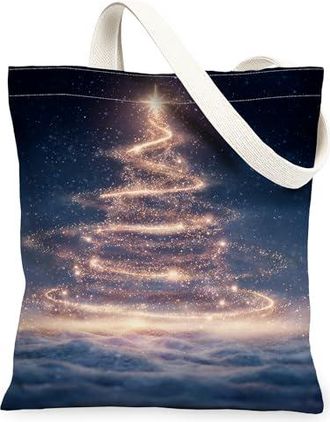 Generic Sacs fourre-tout en toile artistique, motif darbre festif, sacs de courses r&eacute;utilisables, l&eacute;gers et lavables avec bandouli&egrave;re en toile pour Groc, Bleu