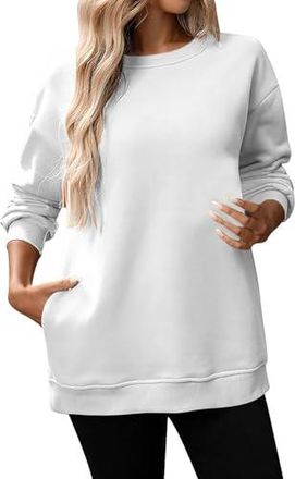 Generic Sweatshirts pour femmes - Hauts dhiver pour femmes - Couleur unie - Haut surdimensionn&eacute; &agrave; col rond - Manches longues - Automne - Hiver - D&eacute;contract&eacute; -