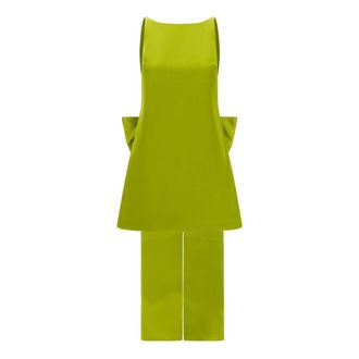 Self Portrait Femme, Robes, Vert, Taille: 40 FR Robe courte en satin orn&eacute;e de noeuds