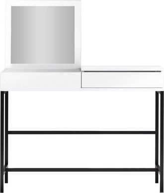DRAWER Coiffeuse 1 tiroir avec miroir et rangement à bijoux intégré L100cm - Blanc - Meya