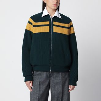 Miu Miu Bottle green/yellow zip-up cardigan in wool