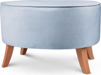 MG Design Ovaler Samt-Hocker 62 x 72 cm in Blau mit Holzbeinen - Gepolsterter Fu&szlig;hocker f&uuml;r Wohnzimmer oder Schlafzimmer