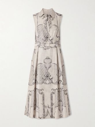 Max Mara Midi-hemdblusenkleid Aus Bedrucktem Twill Mit Taillenband - Elfenbein