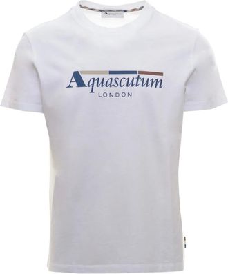 Aquascutum Homme, Tops, Blanc, Taille: L Logo T-shirt