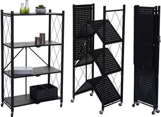 Mendler Regal HWC-J85, Standregal Wohnregal, faltbar/klappbar Stahl - schwarz, 4 Ebenen