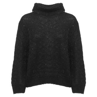 PANICALE Pullover mit hohem Kragen und Pailletten aus Alpakawolle - - Knitwear - Damen - Schwarzk - S
