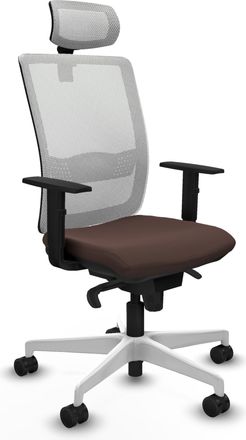 Piqueras y Crespo Moderner B&uuml;rostuhl Haches mit 1D-Armen, h&ouml;henverstellbare Lendenwirbelst&uuml;tze und h&ouml;henverstellbares Kopfteil, Wei&szlig;/Dunkelbraun