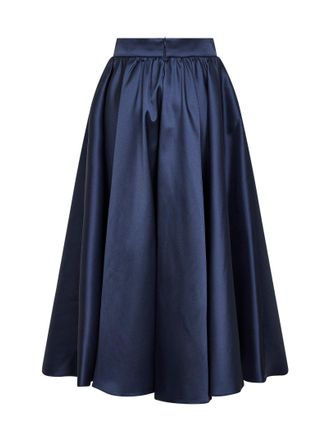 Blanca Vita Womens Navy Satin Geky Full Midi Skirt Blue Polyester
