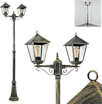 HOFSTEIN Außenwegeleuchte Anfei, Wegeleuchte aus Metall/Glas in Schwarz-Goldfarben/Klar, Kandelaber in antikem Look, Höhe max. 240 cm, Landhaus Gartenbeleuchtu