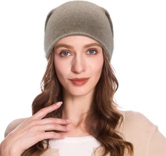ZLYC Damen Winter Kaschmir Strickm&uuml;tze Slouchy Wolle Beanie(Einfarbig Hellbraun),Einheitsgr&ouml;&szlig;e