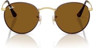 Ray-Ban Rb3447 Lunettes de soleil rondes en métal, Havane mat sur or mat/marron, 53 mm