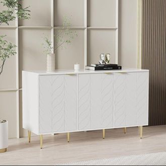 Need Need - Meuble de Rangement Buffet Blanc Armoire avec &Eacute;tag&egrave;re, Table de Console pour Cuisine, Salle &agrave; Manger, Salon