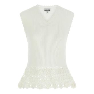 Ganni Cotton Crochet Vest - - Knitwear - Damen - Wei&szlig; - M