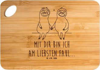 Mr. & Mrs. Panda Bambus - Schneidebrett Faultier P&auml;rchen - Geschenk, Liebespaar, Faultierliebe, Servierbrett, Liebe, Faultier Deko, Hackbrett