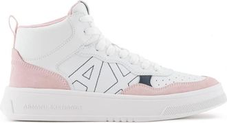 A|X Armani Exchange 024 Female Comfort Fit, Cow Suede, Side Sewn Logo Sneaker White/Rose 40.5