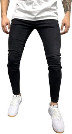Generic Jean classique à coupe décontractée pour homme avec poches en coton confortable au quotidien décontracté style urbain, Noir, XXL