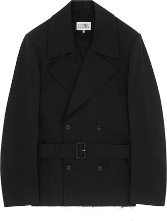 Maison Margiela Homme, Manteaux, Noir, Taille: L Veste en gabardine de coton